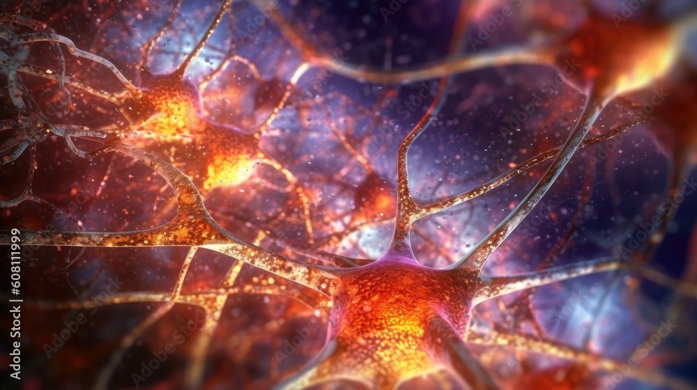Neuron cells connect neurons with glowing link knots in the human brain ...