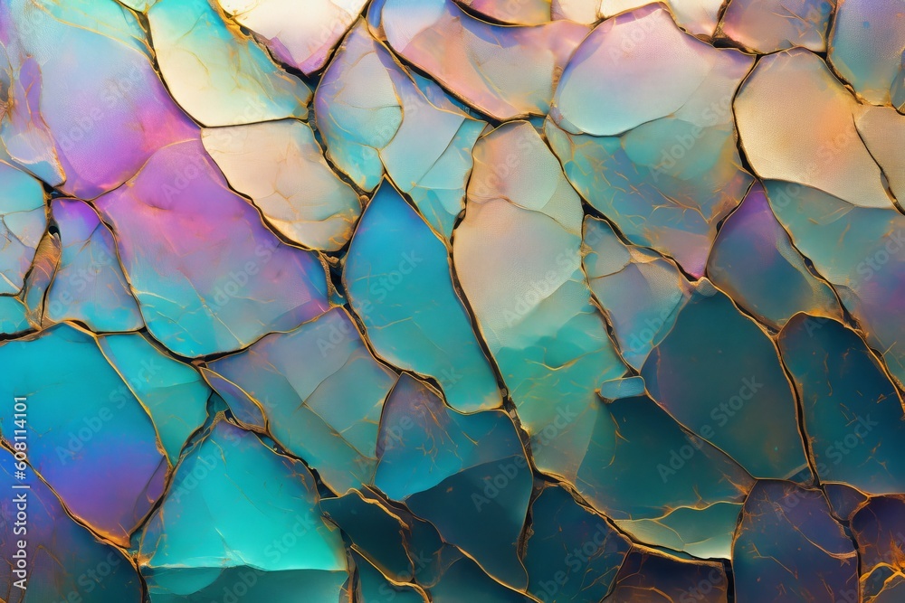 Shimmering and Polished Marble Stone with a Cracked Iridescent Surface ...