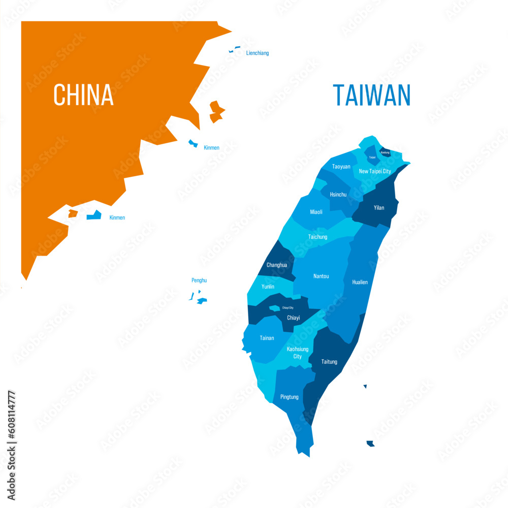 Political map of Taiwan and part of China. Country with administrative ...