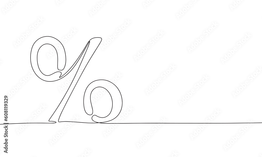 Percent sign line art silhouette. One line continuous outline vector ...