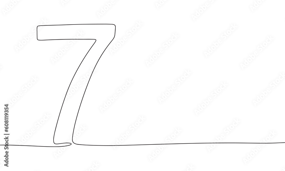 Number 7 line art silhouette. One line continuous outline vector ...