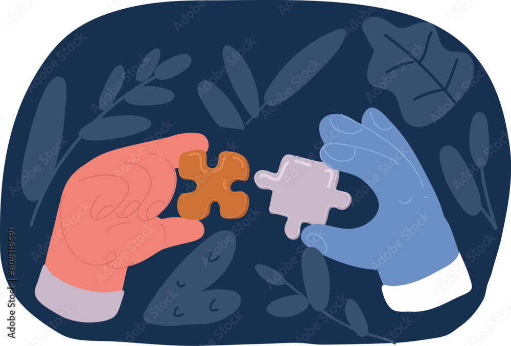 Cartoon vector illustration of group of people work in a team putting ...