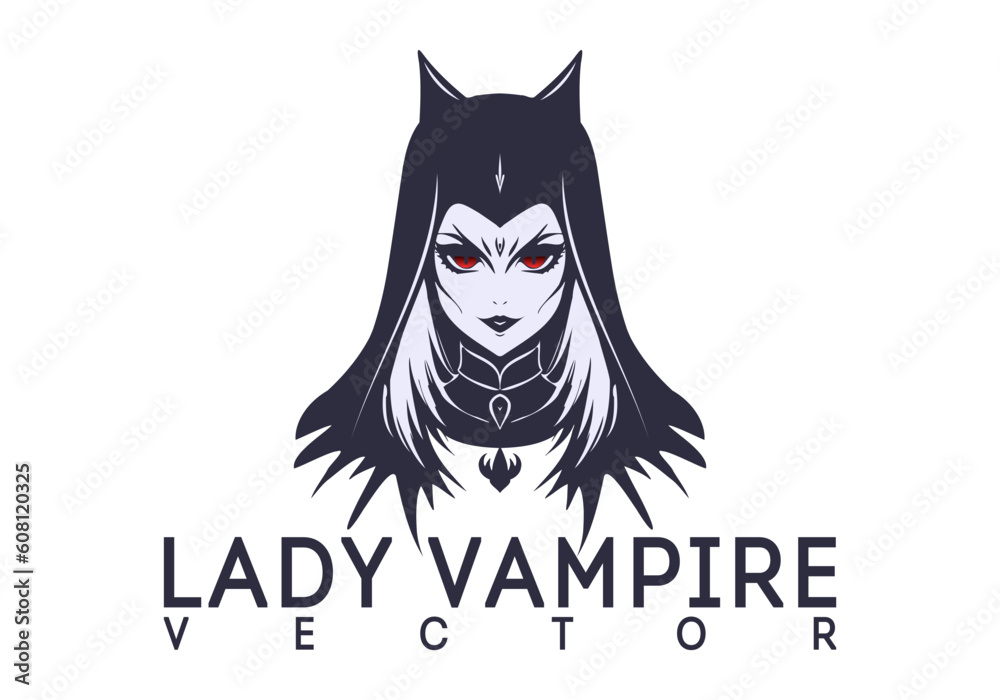 Vector dark portrait of lady vampire with red eyes. Countess Dracula ...