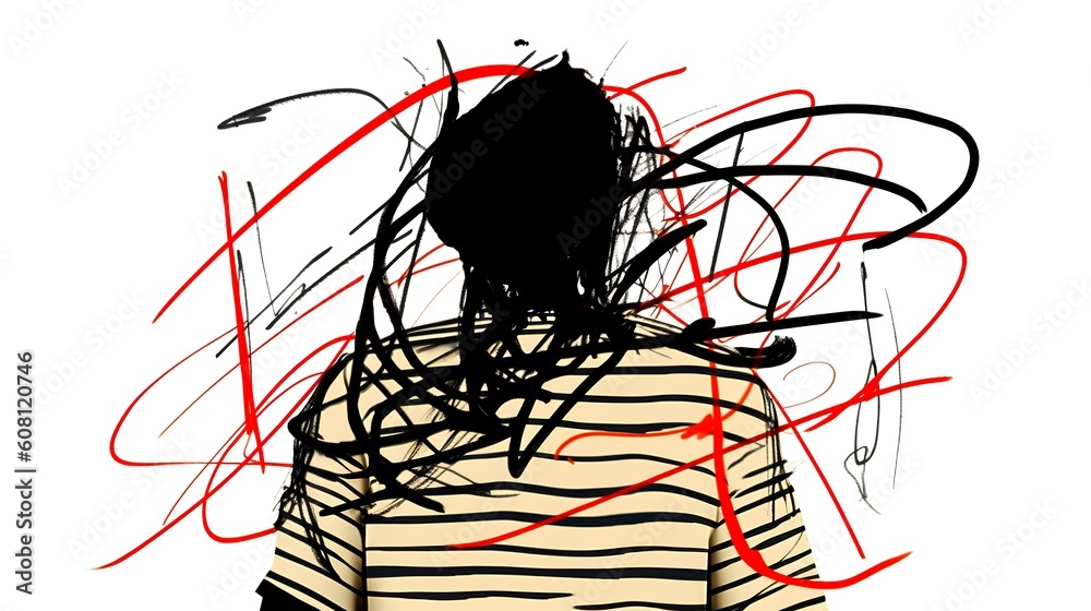 Illustrated concept of depression, abstract symbolism. Empty face ...