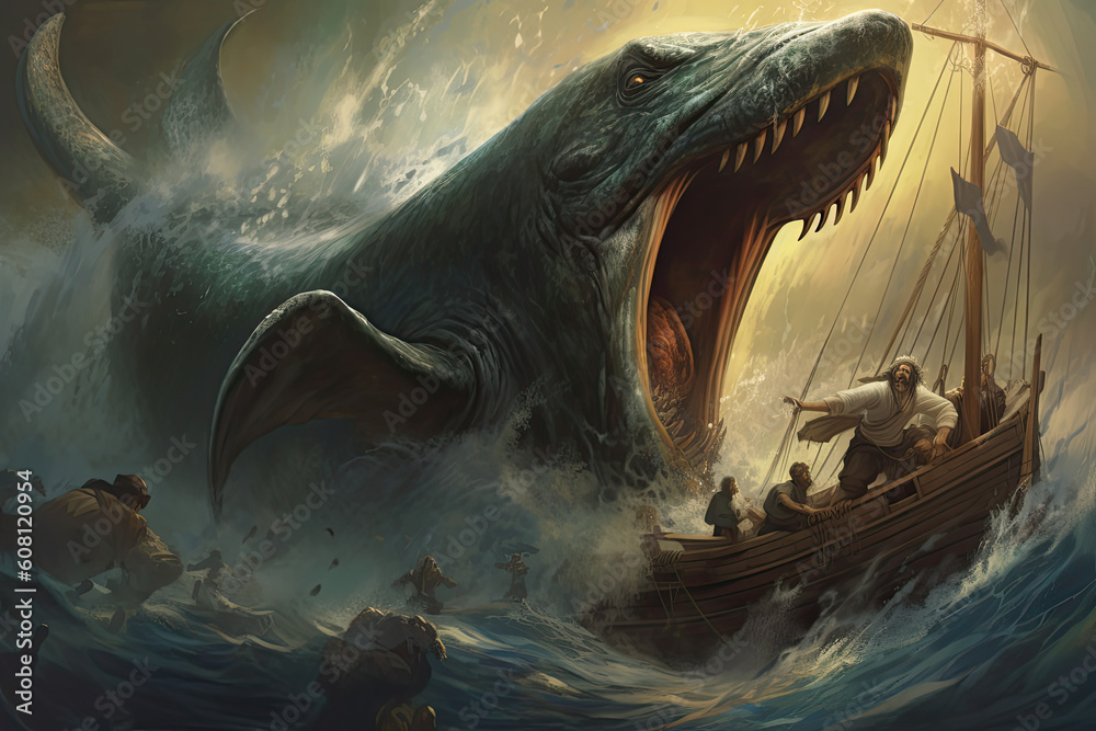 Stockillustratie Jonah and the whale Bible religious story illustration ...
