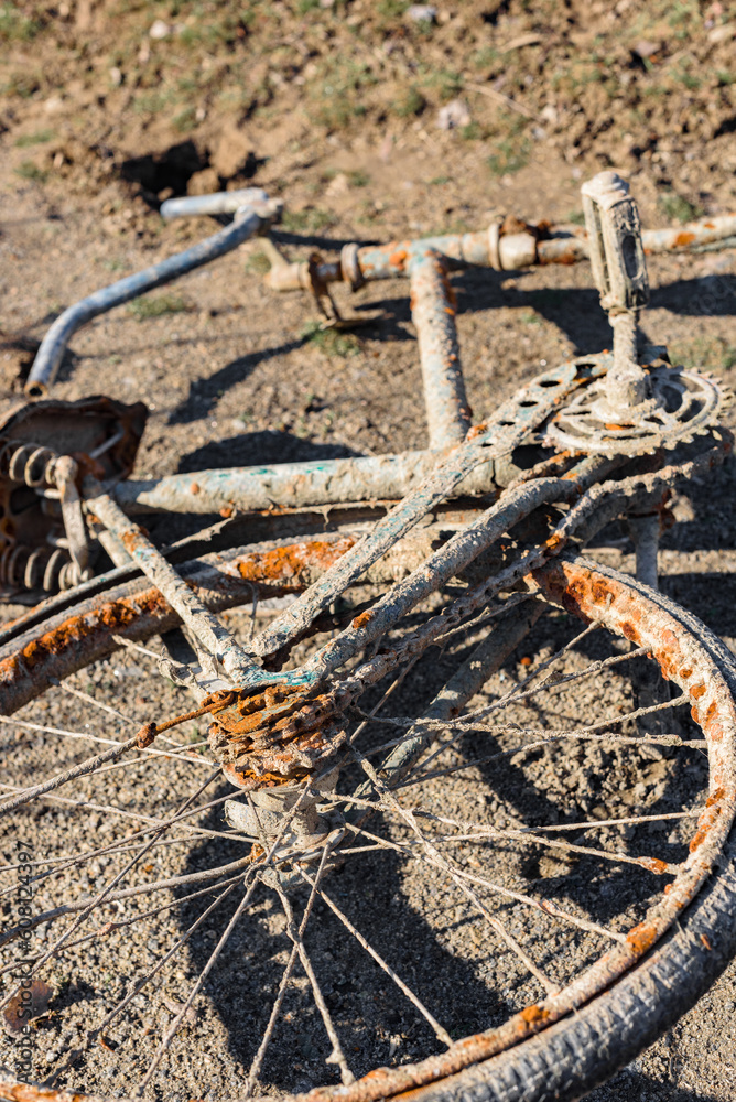 Rusty unrepairable abandoned bike waiting for maintenance to be ...