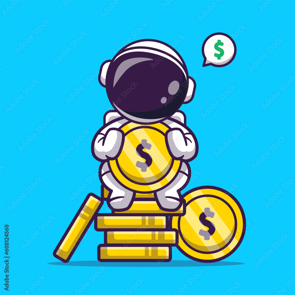 Cute Astronaut Sitting On Gold Coin Cartoon Vector Icon Illustration ...