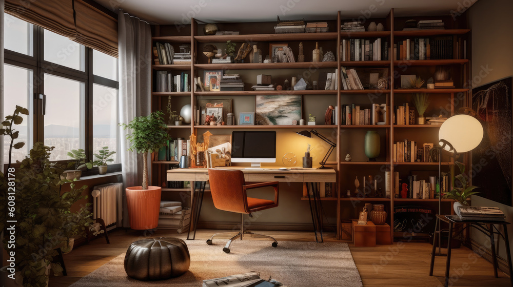 A cozy and inviting study room with a modern retro aesthetic ...