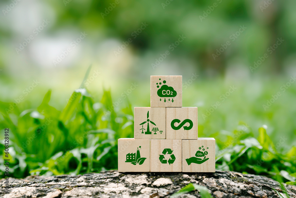 Poster icon reduction of carbon emissions, carbon neutral, Net zero ...