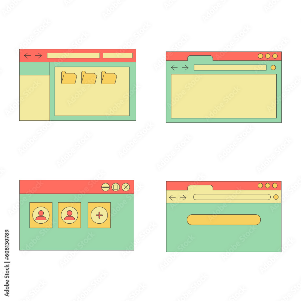 Cute nostalgic computer ui retro, vintage aesthetic icons and windows vector set. 90s interface ...