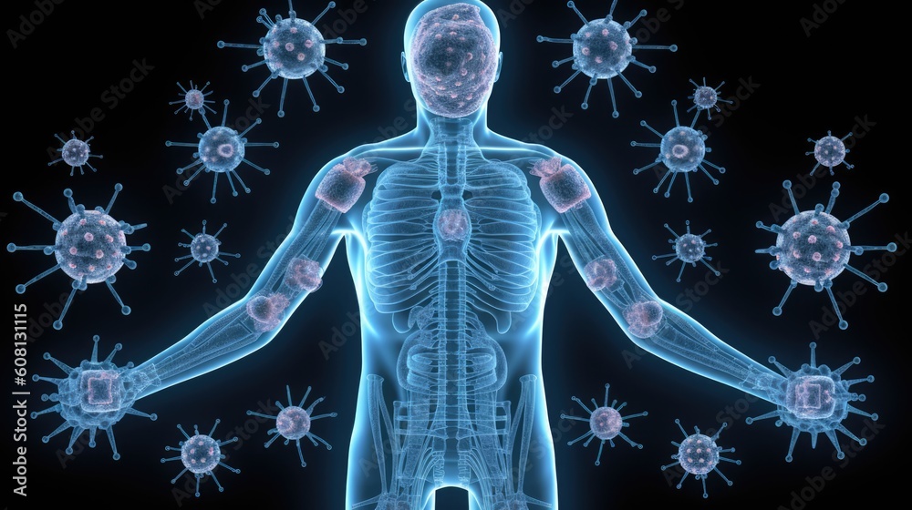 X-ray of Human Body Depicting Immune System Defense Against Viruses ...