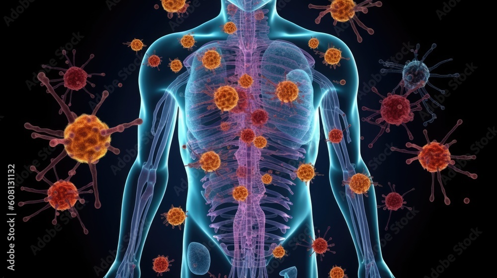 X-ray of Human Body Depicting Immune System Defense Against Viruses ...