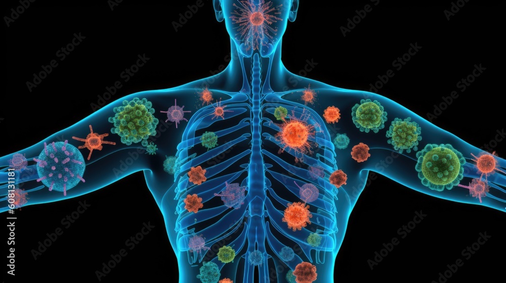 X-ray of Human Body Depicting Immune System Defense Against Viruses ...
