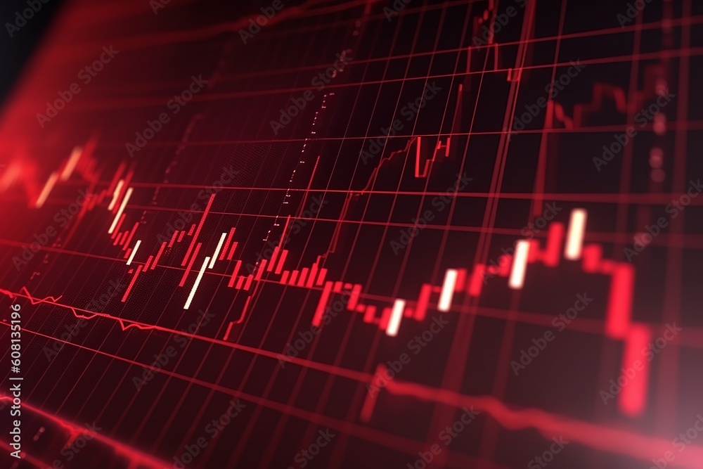 Stock market trading graph in red color as economy 3D illustration ...