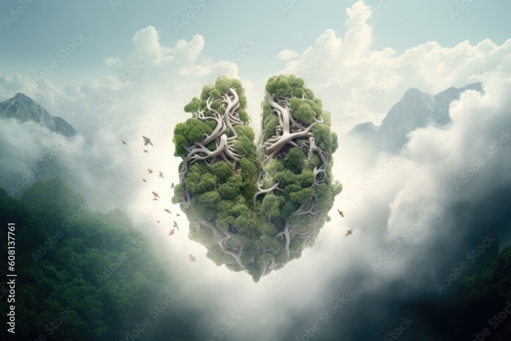 Illustration of a tree shaped like a human head, with leaves for hair ...