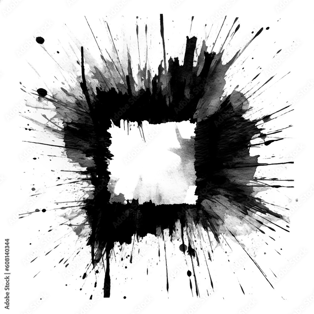 square splash rendered in vigorous strokes of an ink brush. transparent ...