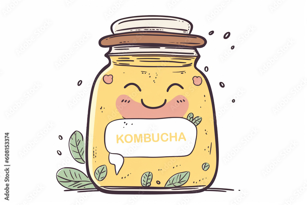 Generative AI. Cute funny kombucha jar character with question mark ...