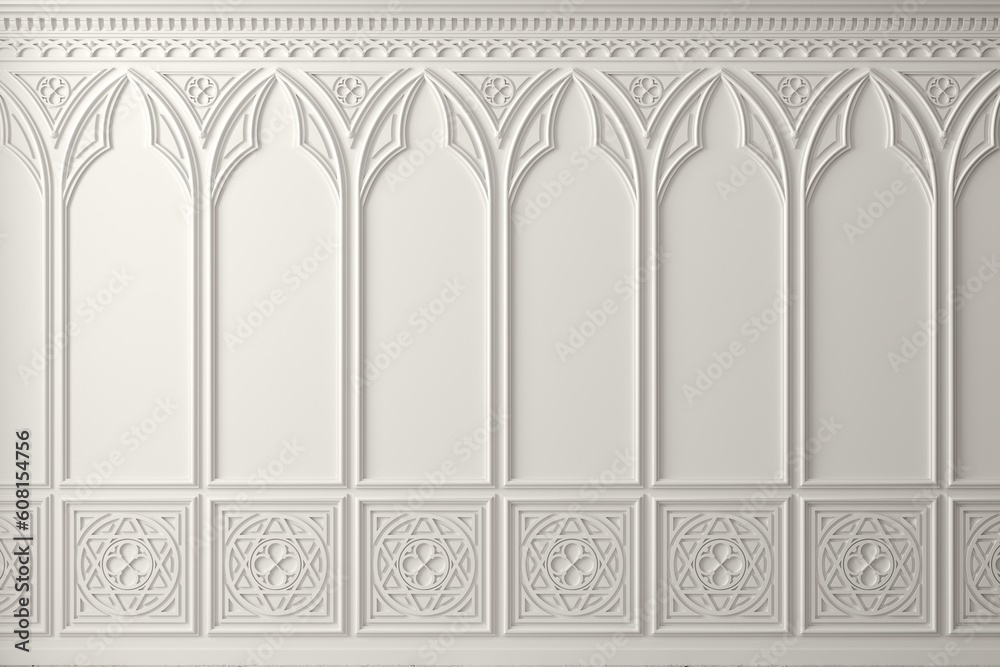 Classic cabinet or castle wall made of gothic wood paneling Stock ...