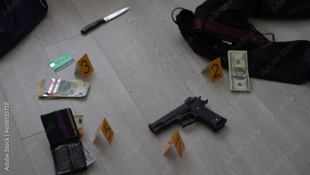 Evidence Chain of Custody Labels and brown paper bag with fingerprints ...