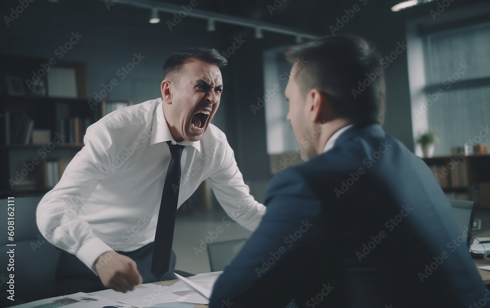 Boss yelling at employee in the office. Generative AI technology. Stock Illustration | Adobe Stock