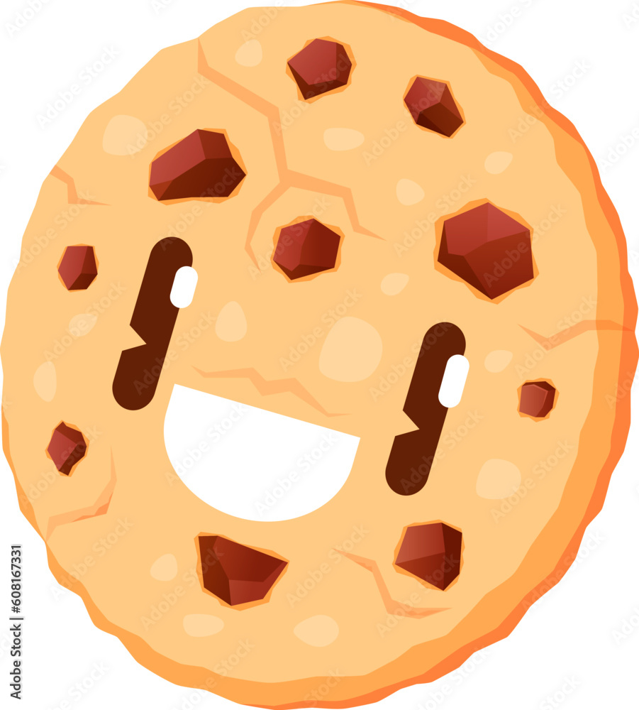 Cartoon cookie character with chocolate, dessert food with face, vector ...