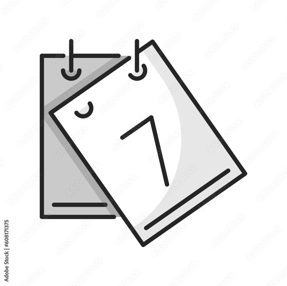 Vetor de Tear-off calendar isolated outline icon. Vector agenda or appointment, deadline on 7 ...