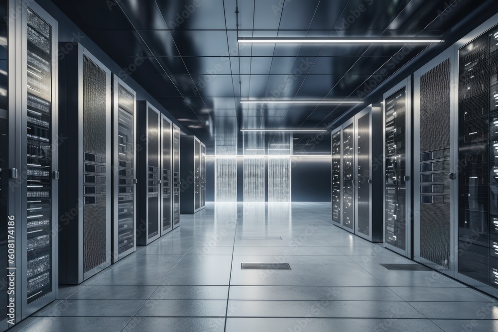modern data center, with sleek and clean design, for high-tech ...