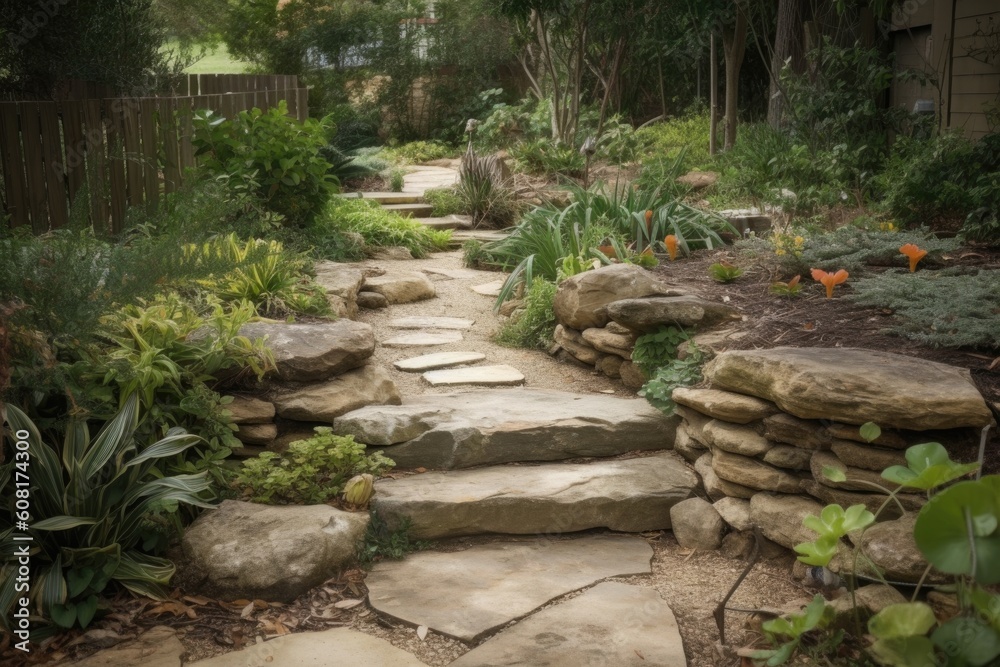 diy garden with natural stone paths, water features and greenery ...