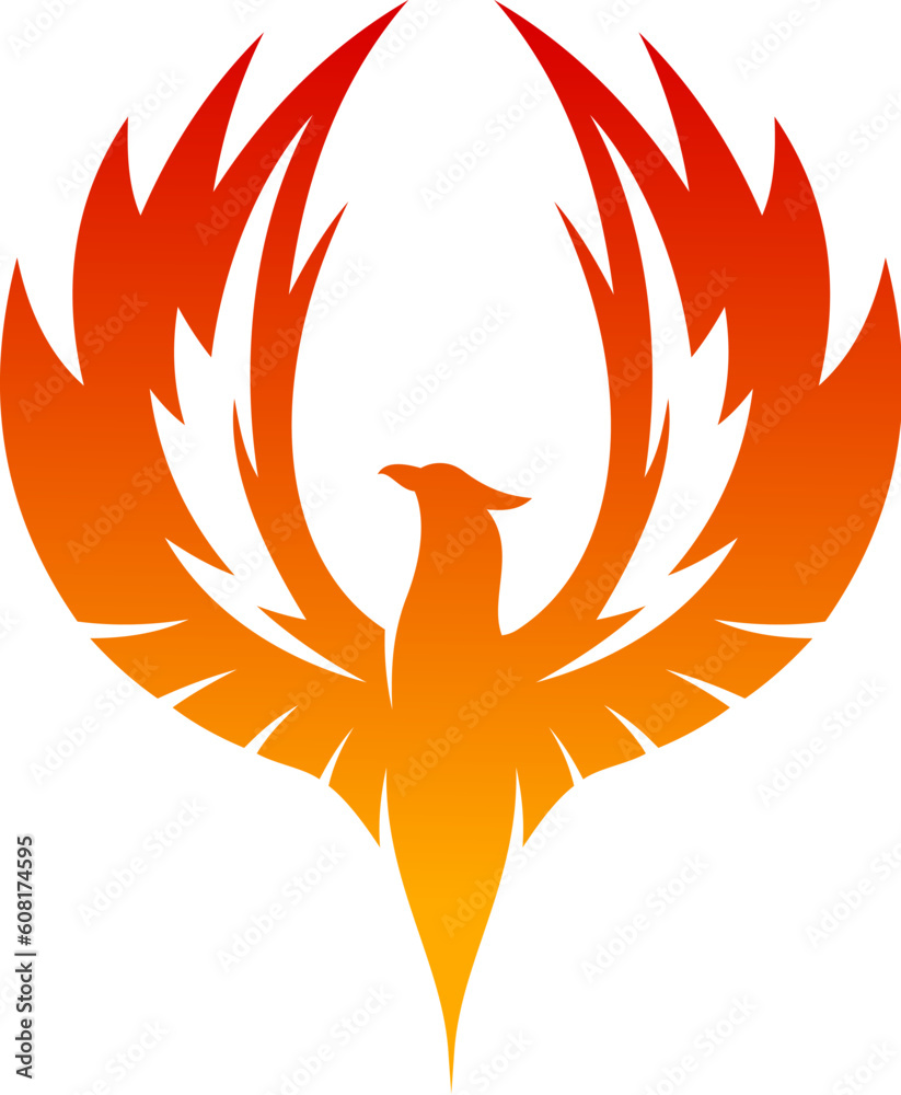 Phoenix Bird Rising Wings With Fire Flames And Burning Feathers Vector