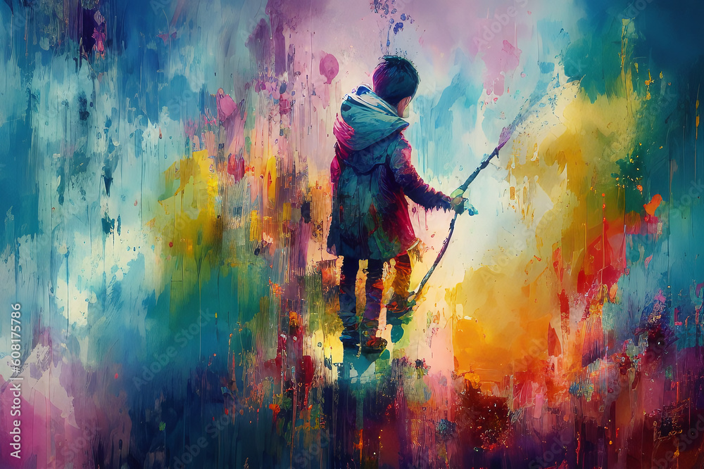 Painting with oil paints. Conceptual abstract hand painting. The ...