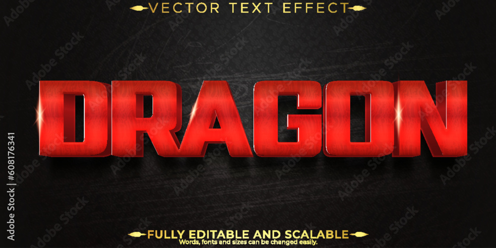 Dragon text effect, editable samurai and fighter text style Stock ...