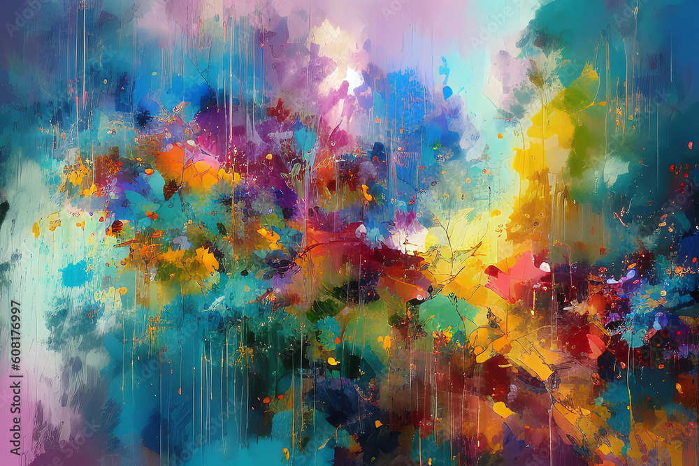 Painting with oil paints. Conceptual abstract hand painting. The ...