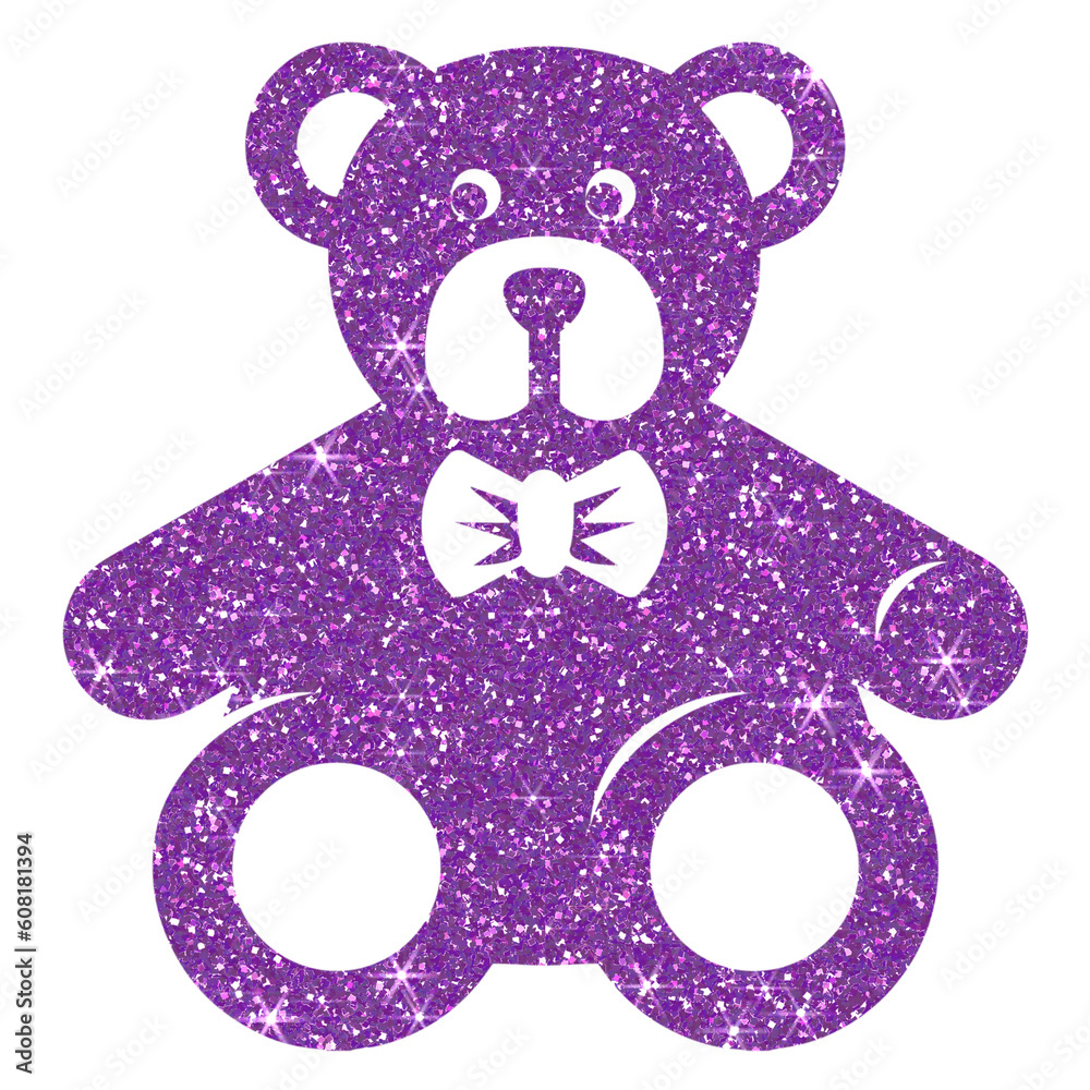 Purple teddy bear glitter on transparent background. Teddy bear icon ...