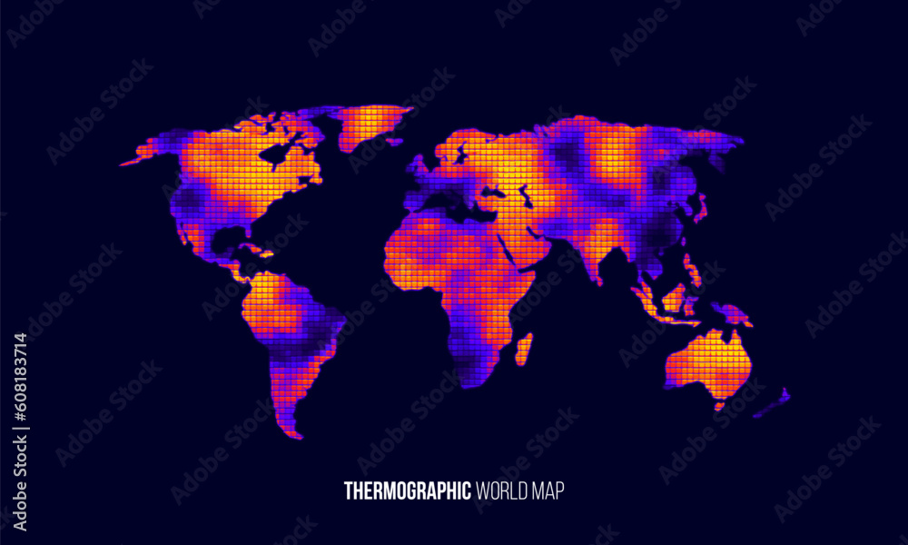 Heat map. Abstract infrared thermographic world map. Vector ...