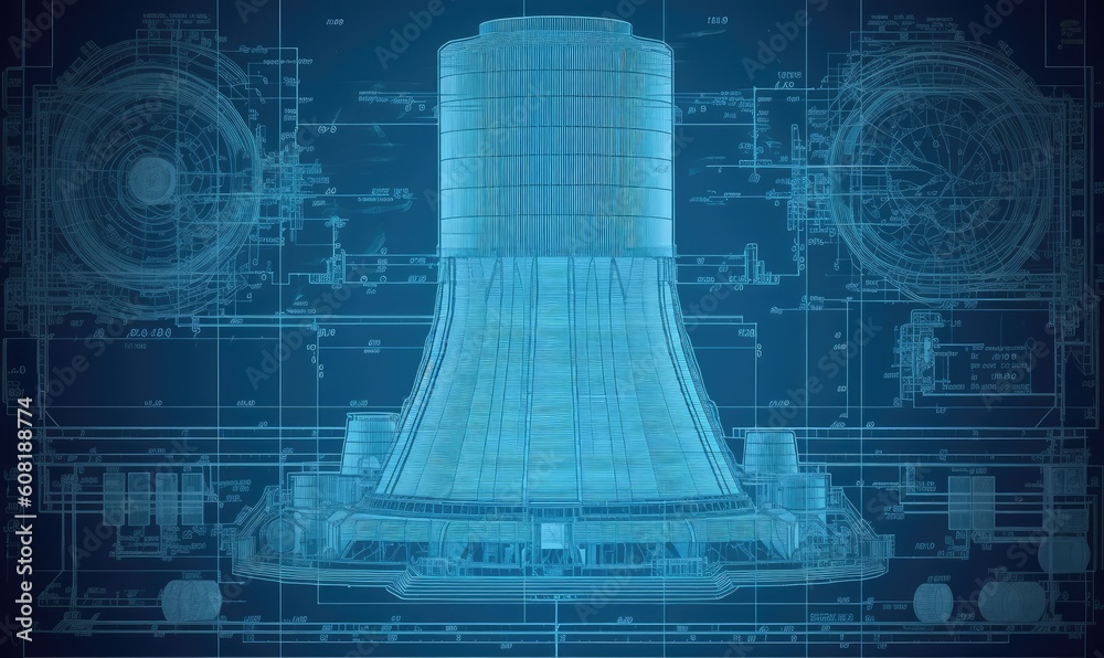 In-depth technical drawing of a nuclear power plant displayed in an ...