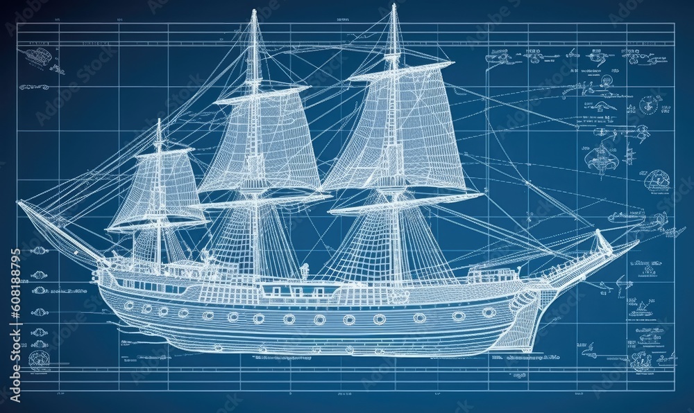 The blueprint of the ship displays the arrangement of its engines ...