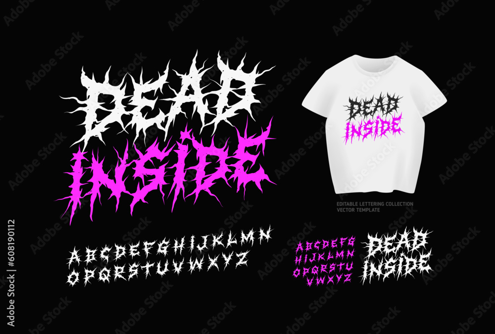 Dead Inside - alive Dark Lettering type font for tee print design. Y2k ...