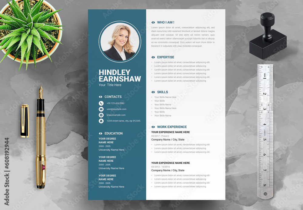 Modern Resume Layout with Circle Element Stock Template | Adobe Stock