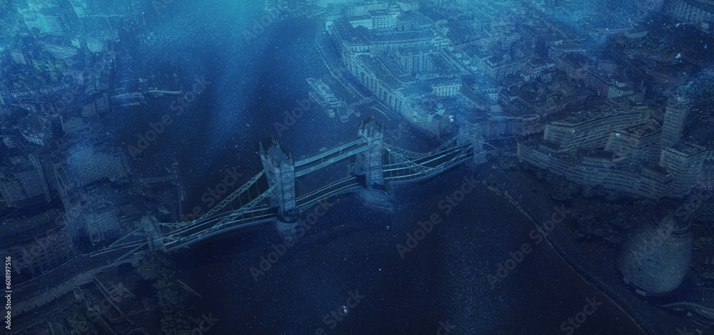 Dystopian photography of the London City after the thawing of the poles ...