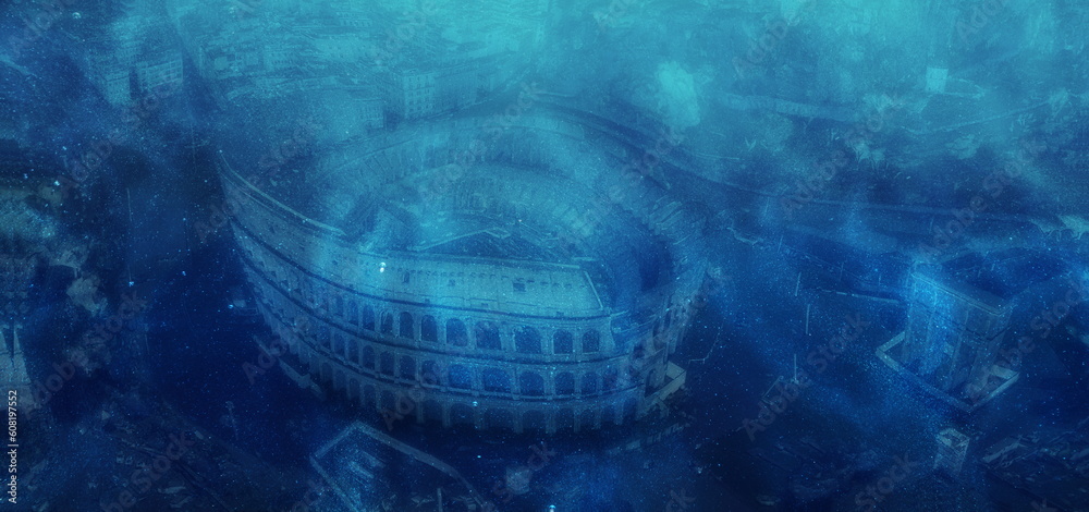 Dystopian photography of the Rome City after the thawing of the poles ...