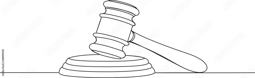 continuous single line drawing of judge gavel, line art vector ...