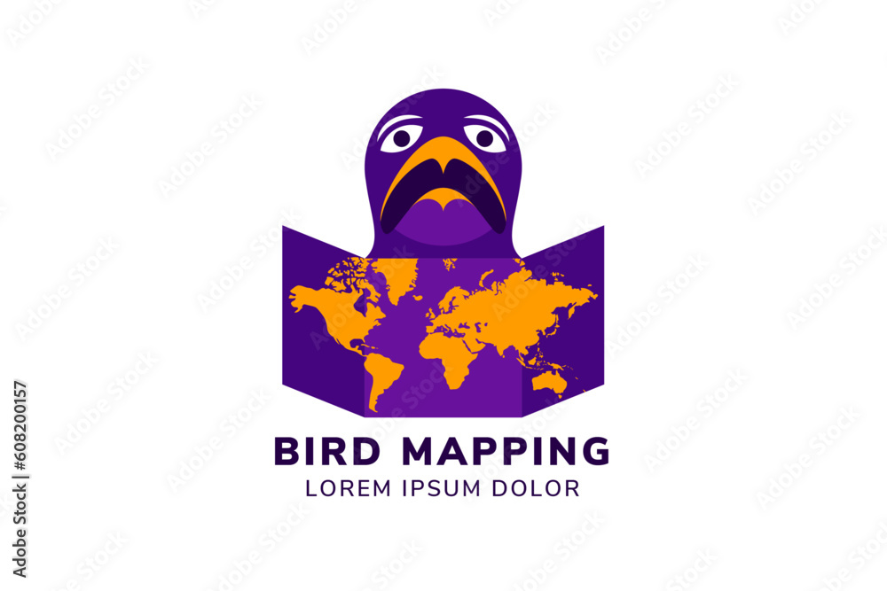 bird map logo design template isolated on vertical layout background ...