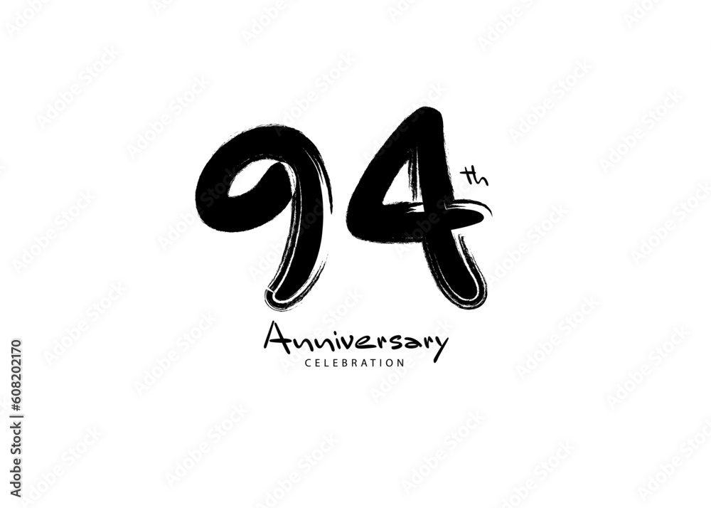94 Years Anniversary Celebration logo black paintbrush vector, 94 ...