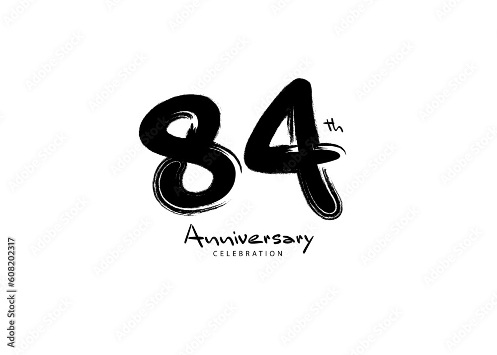 84 Years Anniversary Celebration logo black paintbrush vector, 84 number logo design, 84th ...