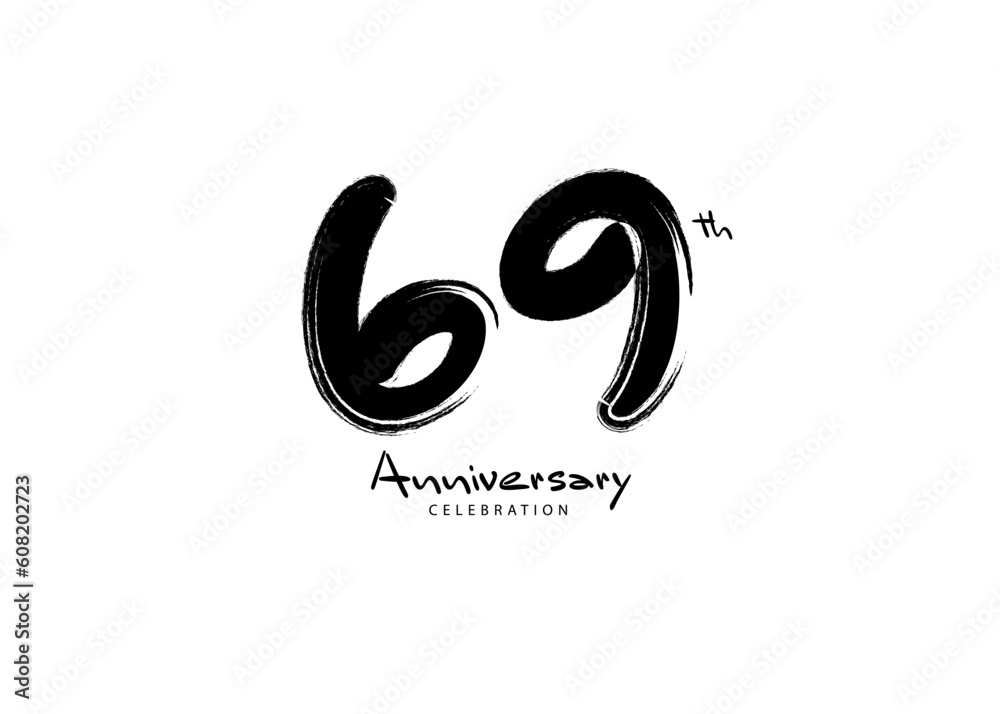 69 Years Anniversary Celebration logo black paintbrush vector, 69 ...