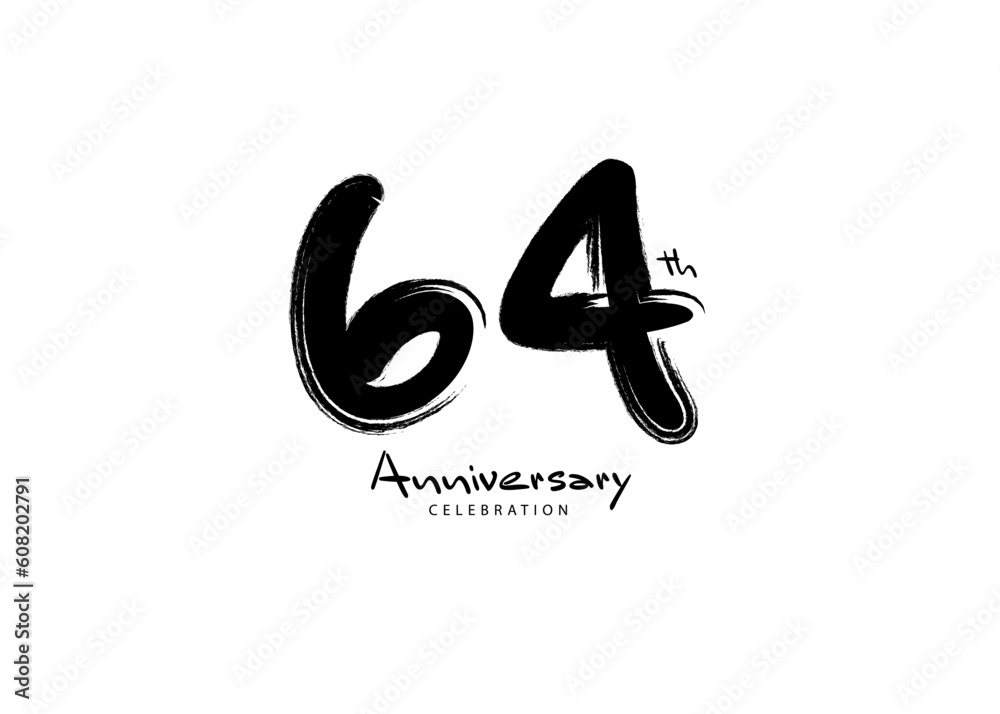 64 Years Anniversary Celebration logo black paintbrush vector, 64 ...