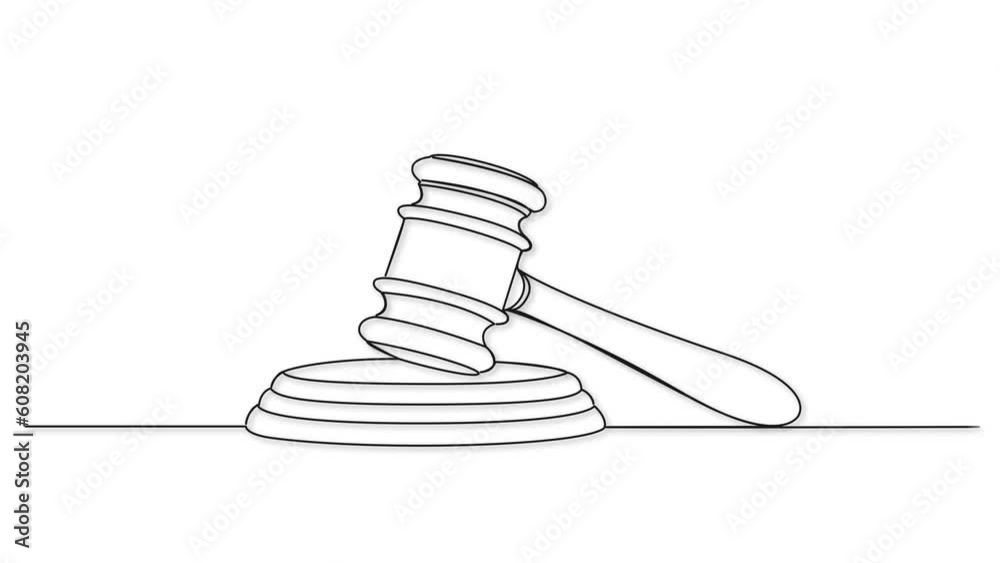 animated continuous single line drawing of judge gavel, line art ...