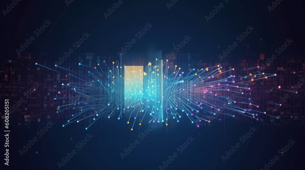 Big data technology and data science illustration. Data flow concept. Querying, analysing ...