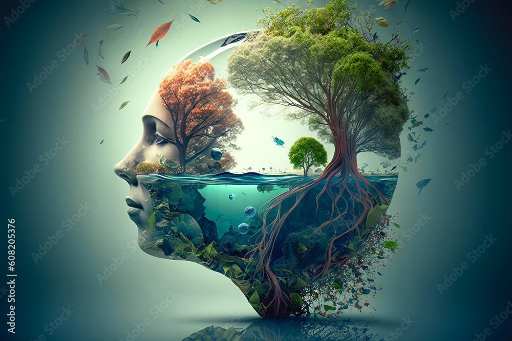 World Environment Day. Woman face like symbol to save planet earth ...