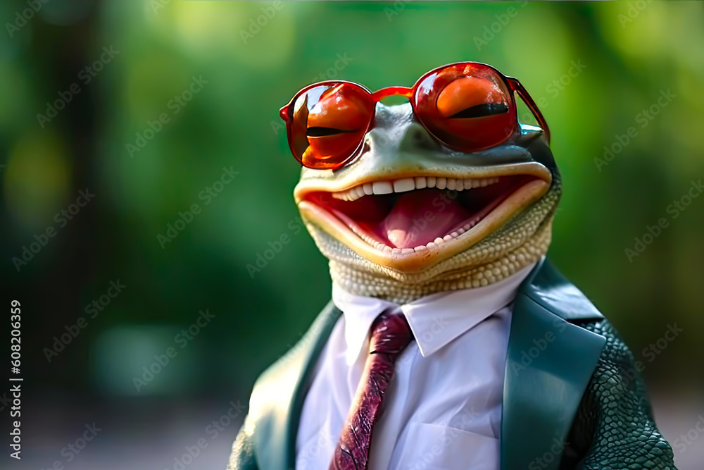 Mr. Frog wearing sunglasses and dressed in shirt and tie, smiling, meme ...